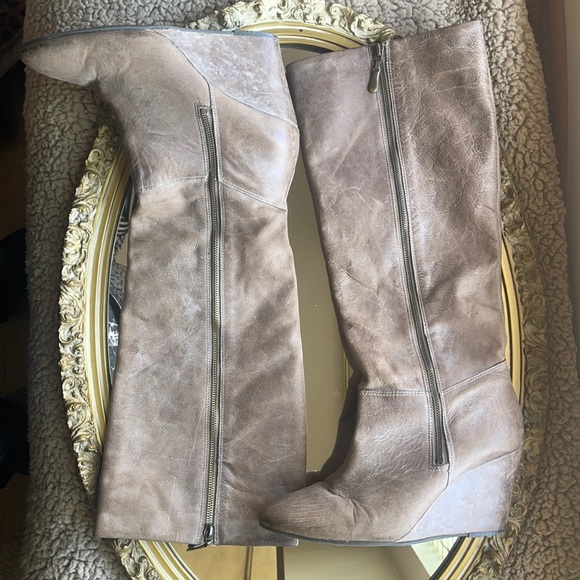 Meteour | Shoes | Leather Knee High Wedge Boots | Poshmark